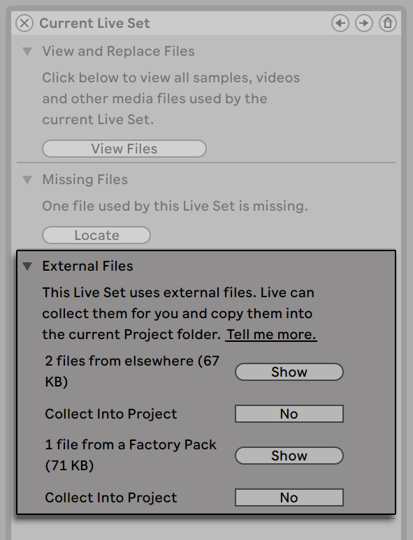 Managing Files and Sets — Ableton Reference Manual Version 12 | Ableton
